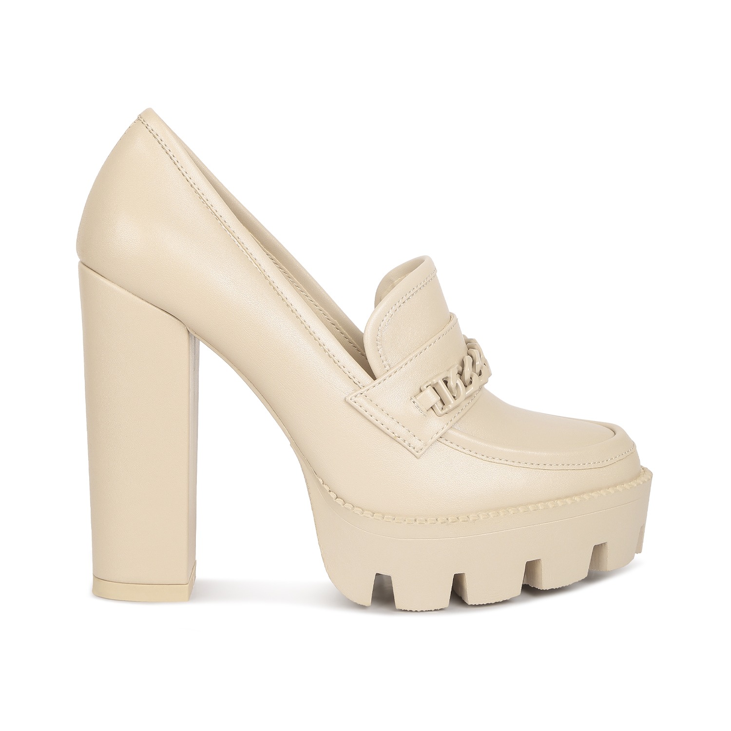 Corinne Beige Chain Embellished Chunky Loafers | Rag & Co. | Wolf & Badger