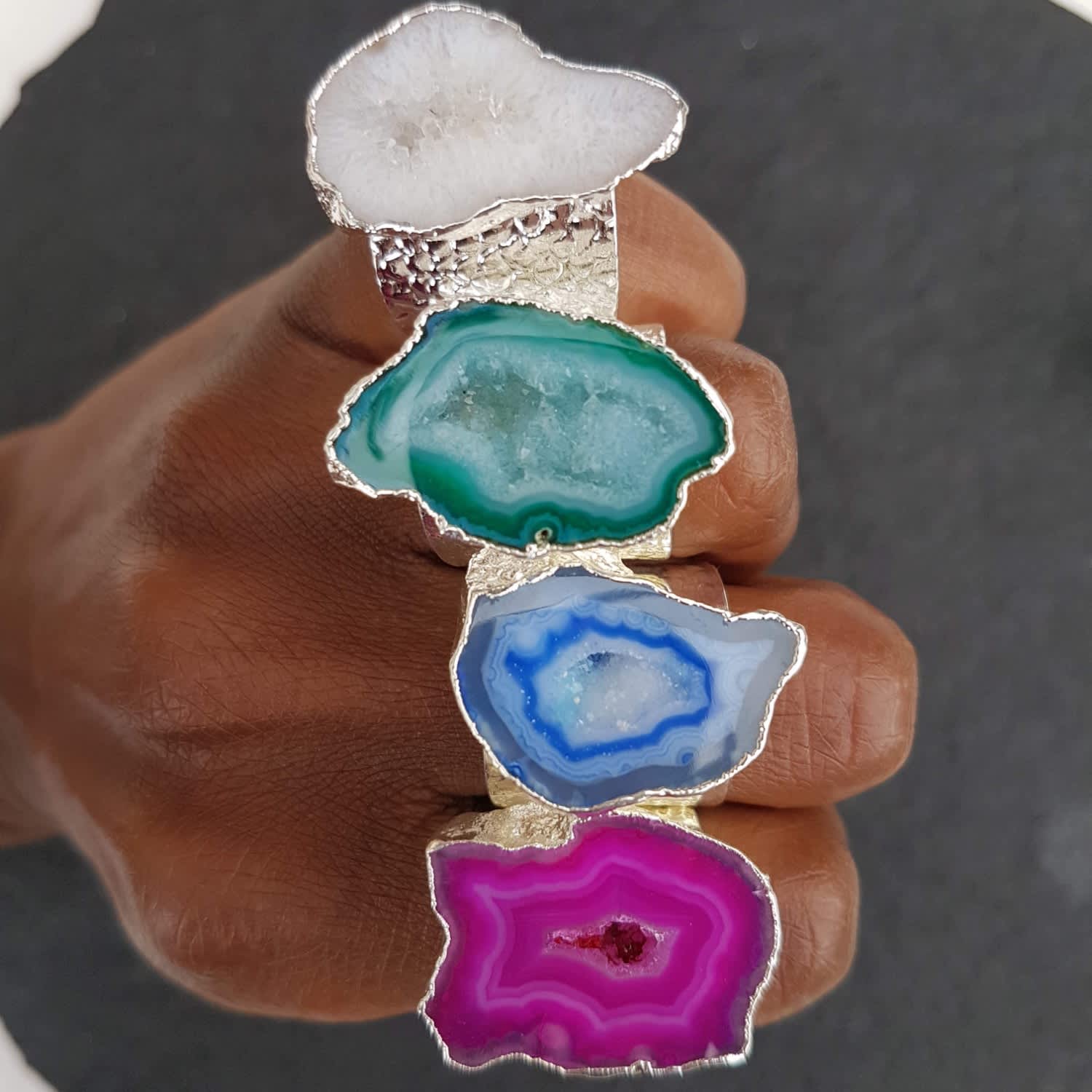 Silver Magenta Gemstone Crystal Mega Ring | YAA YAA LONDON | Wolf & Badger