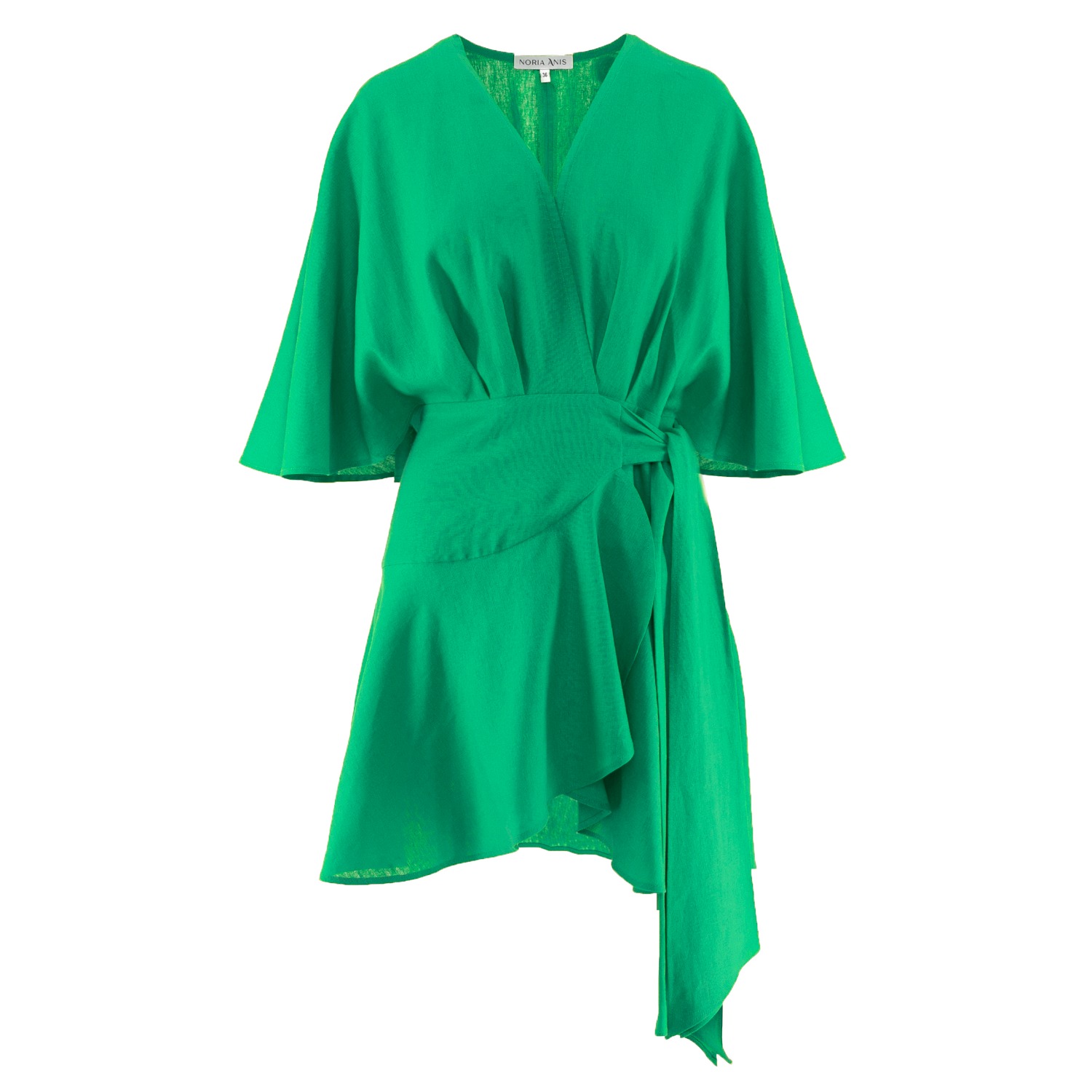 Bryony Mini Wrap Dress In Green | Noria Anis | Wolf & Badger