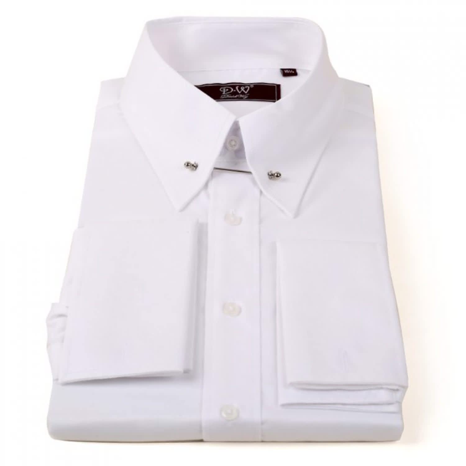Pin Collar Double Cuff Fine Twill Shirt White by DAVID WEJ