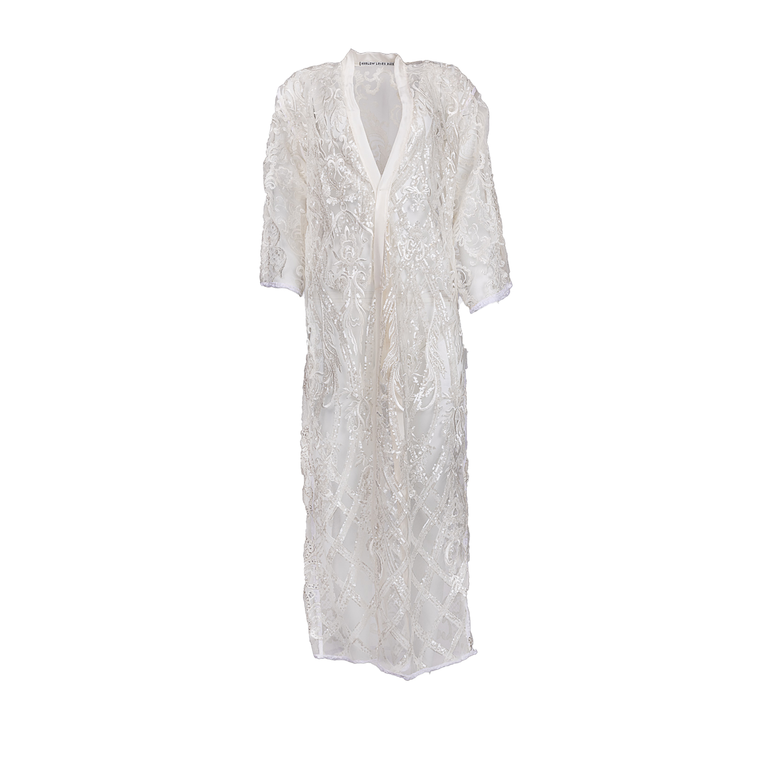 Brigitta - Ethereal Ivory French Embroidered Sequinned Lace Robe With ...