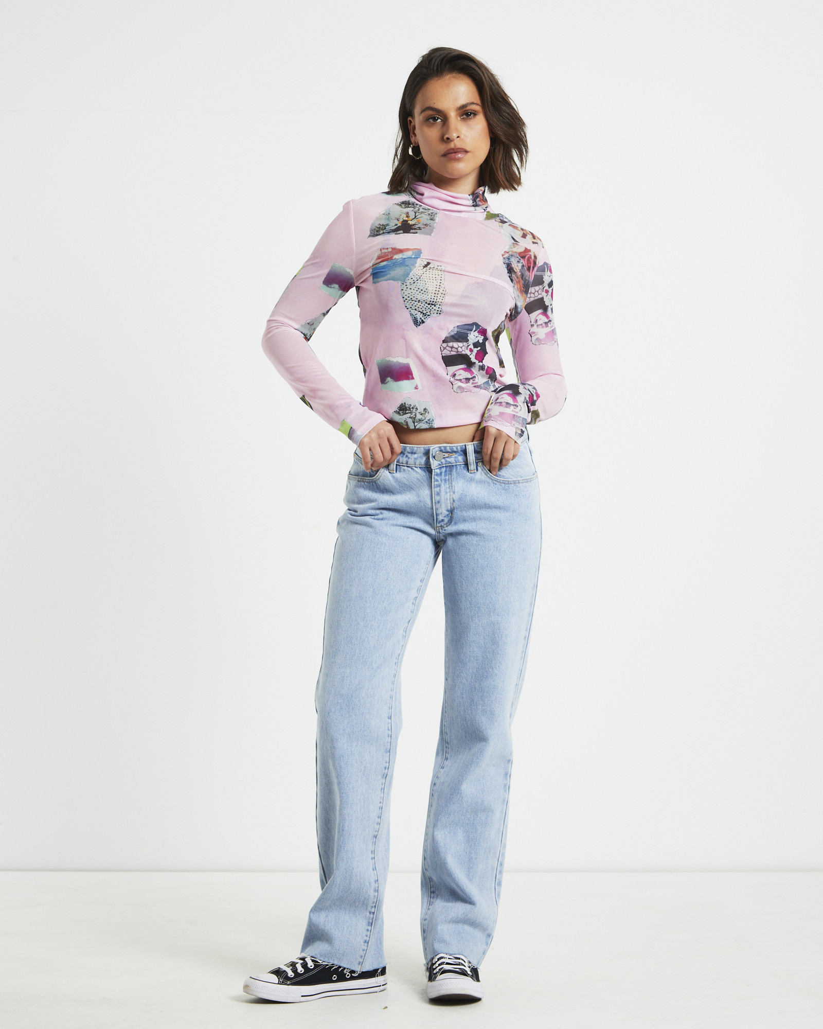 NEW MISFIT Primavera Mesh Long Sleeve High Neck Top in Baby Pink | eBay ...