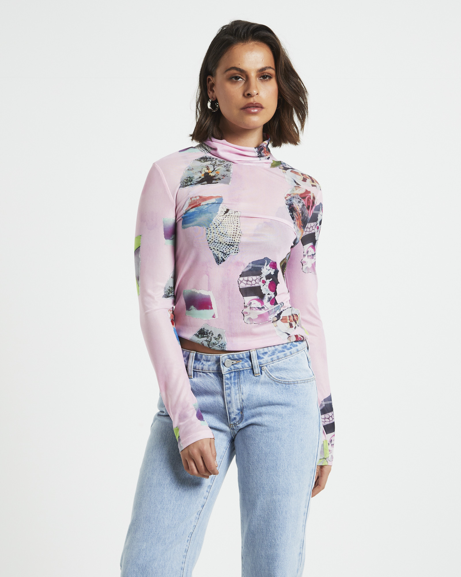 NEW MISFIT Primavera Mesh Long Sleeve High Neck Top in Baby Pink | eBay ...