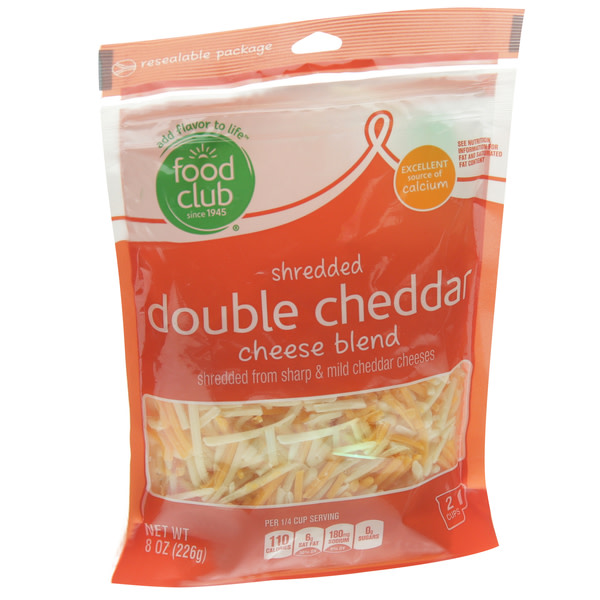 Food Club Double Cheddar Cheese Blend Sharp & Mild Cheddar Shredded ...
