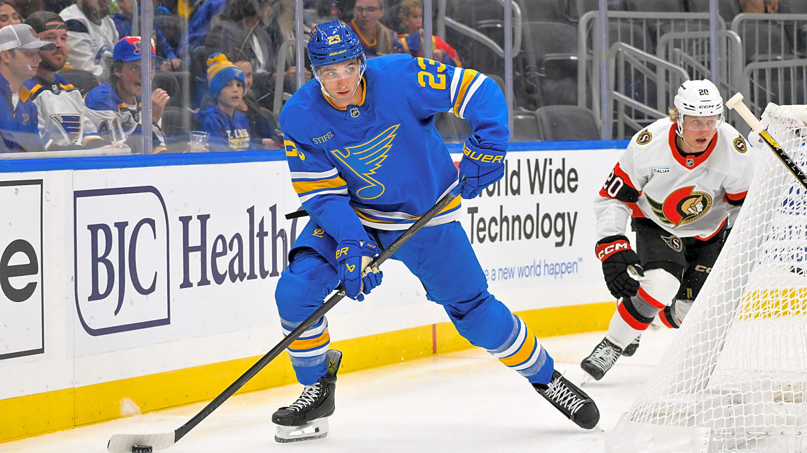 Logan Mailloux is healthy, but will be sidelined for the Blues’ next ...