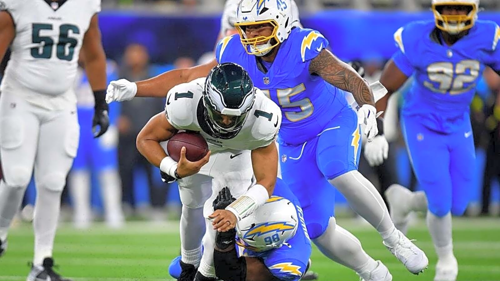 Eagles QB Jalen Hurts first player to commit 2 turnovers on same play ...