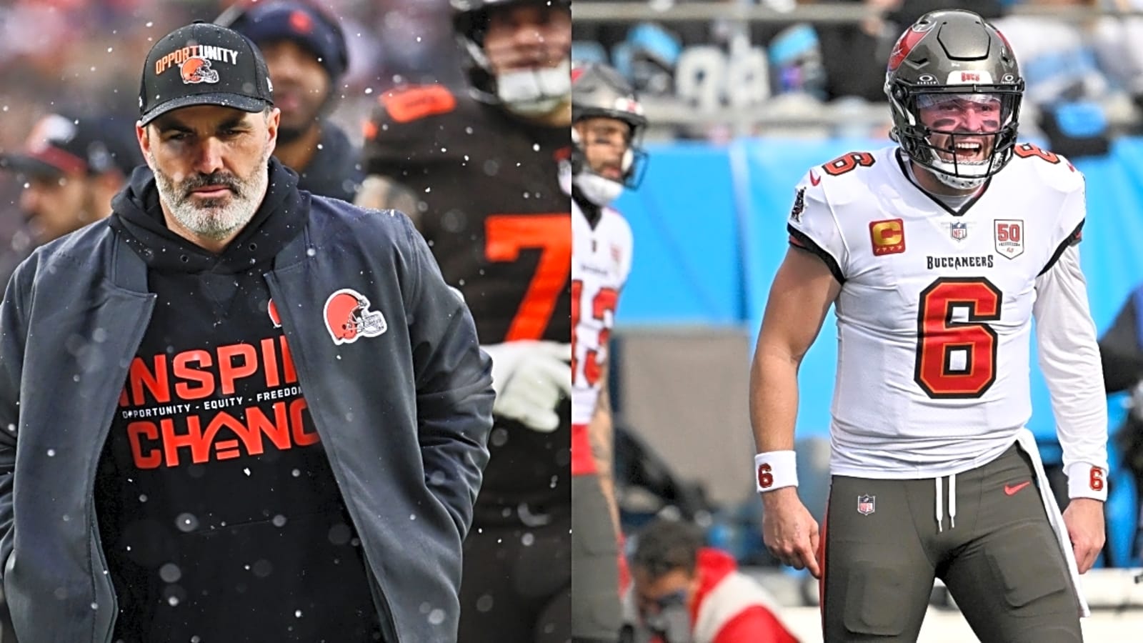 Falcons HC Kevin Stefanski responds to Baker Mayfield ‘piece of garbage ...