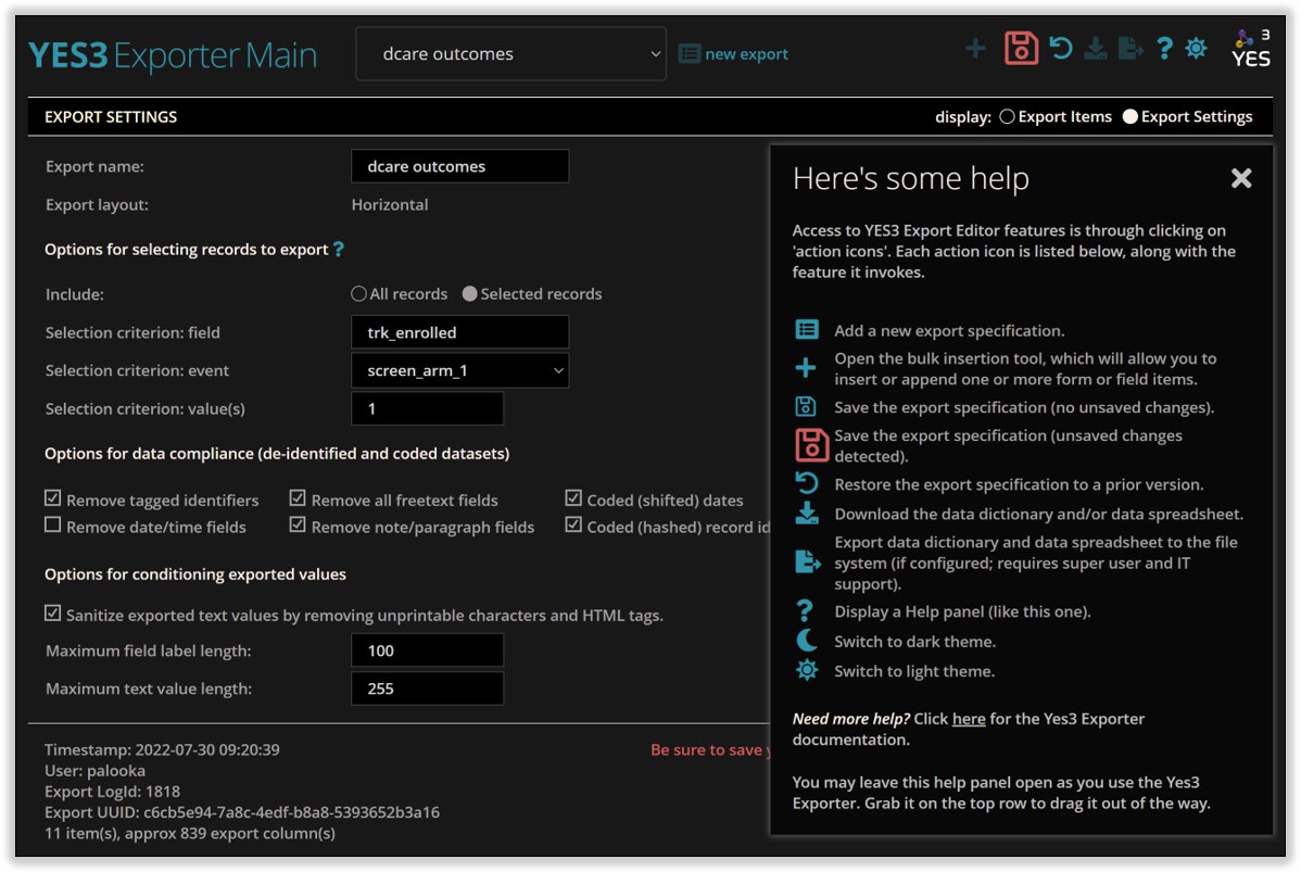 Yale Study Support Suite (YES3) Exporter: Software Release for REDCap