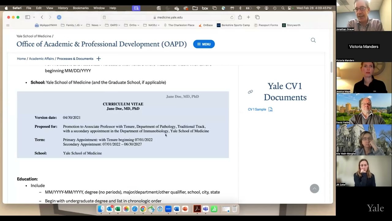 OAPD Faculty Workshop: Yale Format CV and the CV Builder