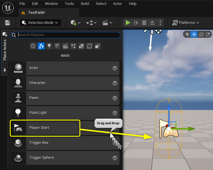 GameModeを設定し、DefaultPawnクラスを変更する