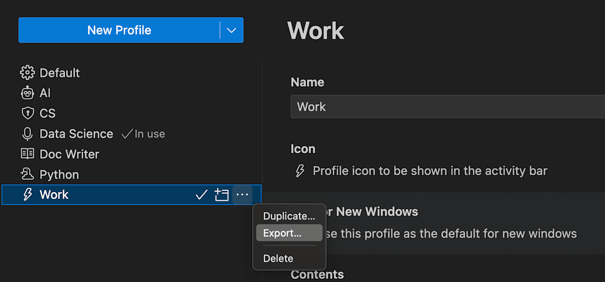 Visual Studio Code のプロファイル