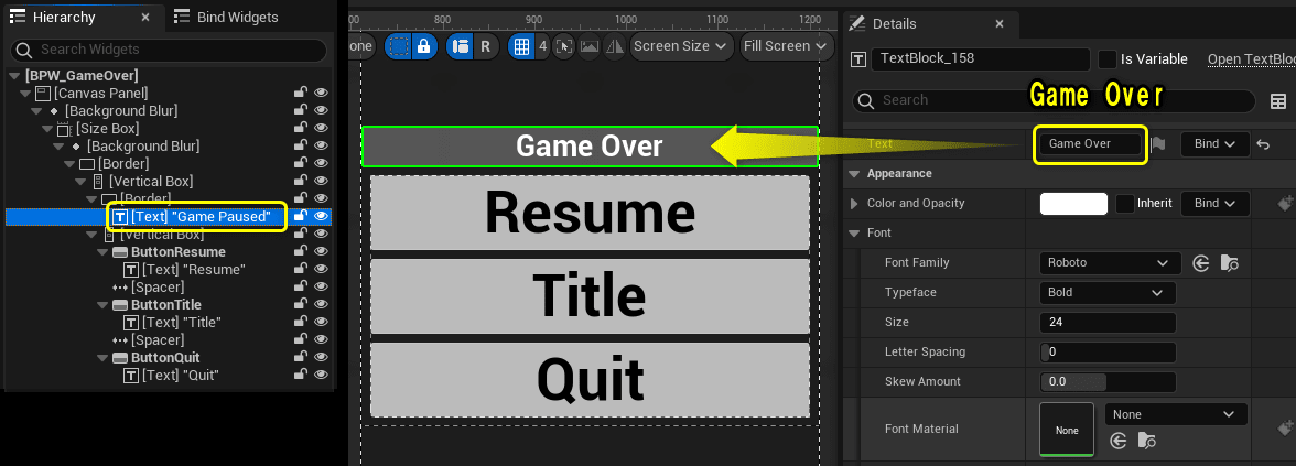 GameOver画面のUIを作成する（Visual Designer）