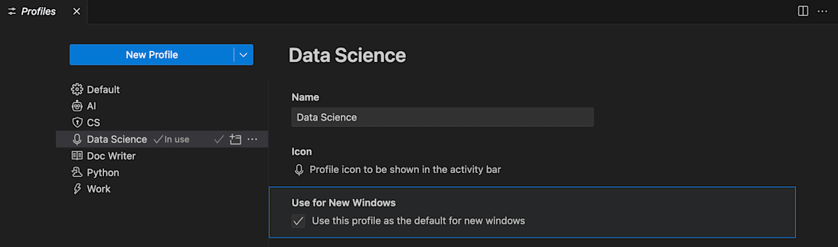 Visual Studio Code のプロファイル