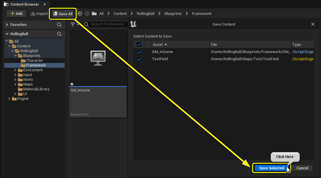 GameModeを設定し、DefaultPawnクラスを変更する