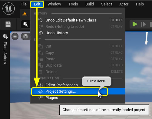 GameModeを設定し、DefaultPawnクラスを変更する