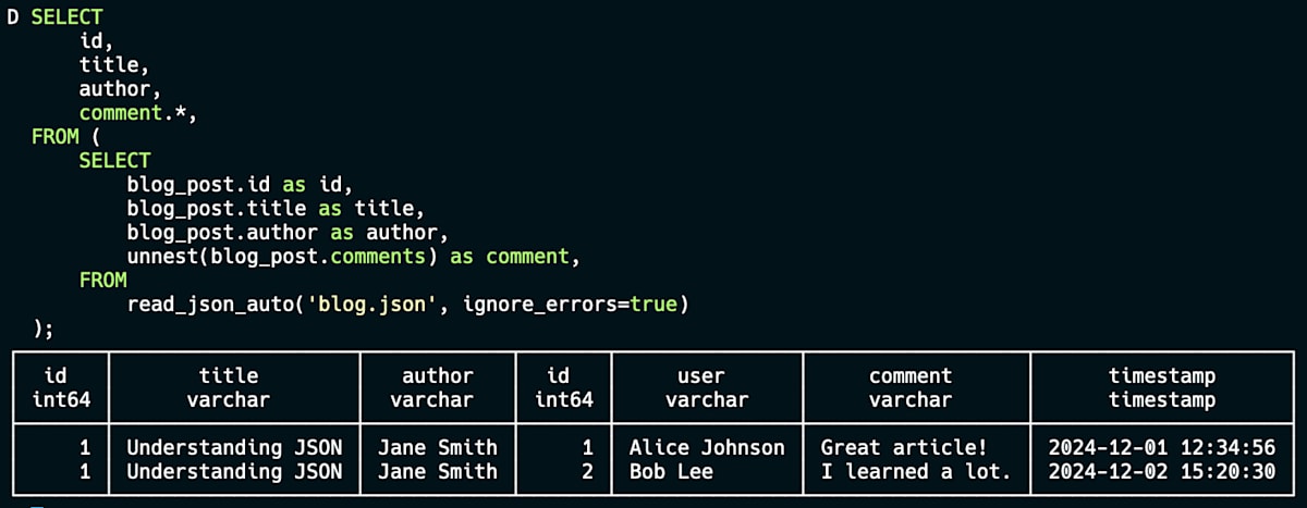 DuckDB で入れ子になっている JSON を UNNEST する話 DuckDB で入れ子になっている JSON を UNNEST する話