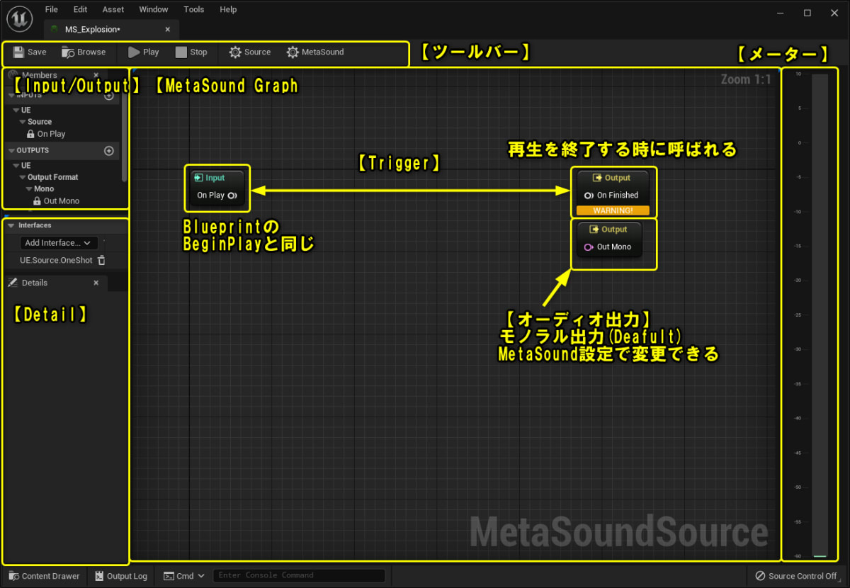 音源（Sound Wave）を再生する｜UE5 MetaSoundで音を作ろう