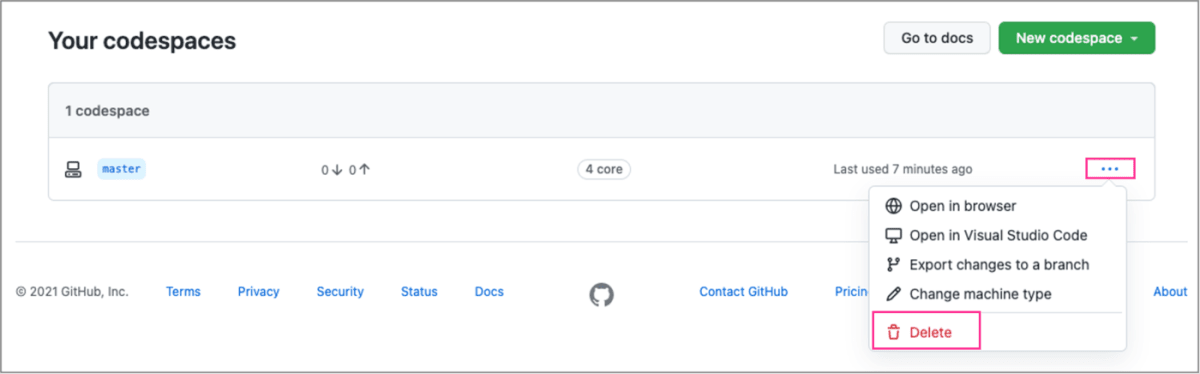 GitHub Codespaceの管理および削除する方法