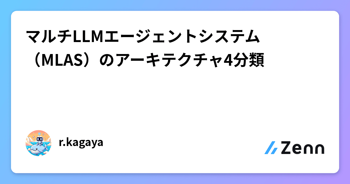 マルチLLMエージェントシステム（MLAS）のアーキテクチャ4分類