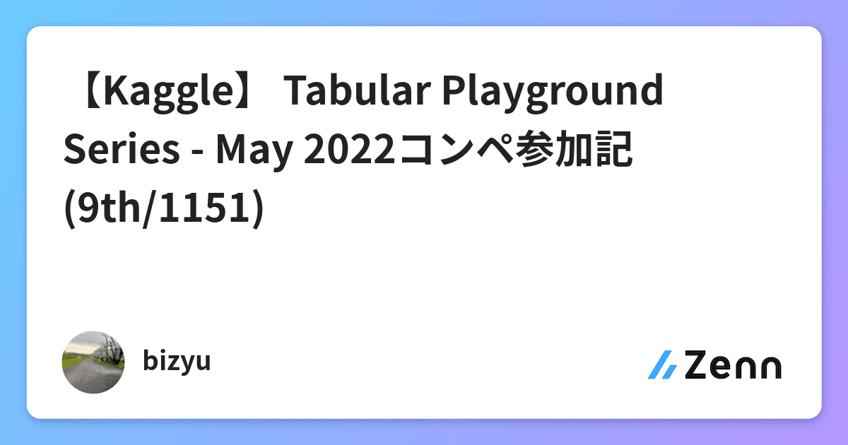 【Kaggle】 Tabular Playground Series - May 2022コンペ参加記(9th/1151)