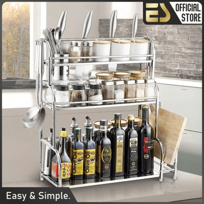 Jual ES Rak Bumbu Dapur Rak Dapur Rak Stainless Steel Rak Serbaguna - 2 ...