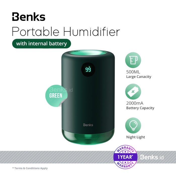 Jual Benks JS01 Pelembab Udara Portable Humidifier with Internal Battery - Hijau (Kode 010)) di ...